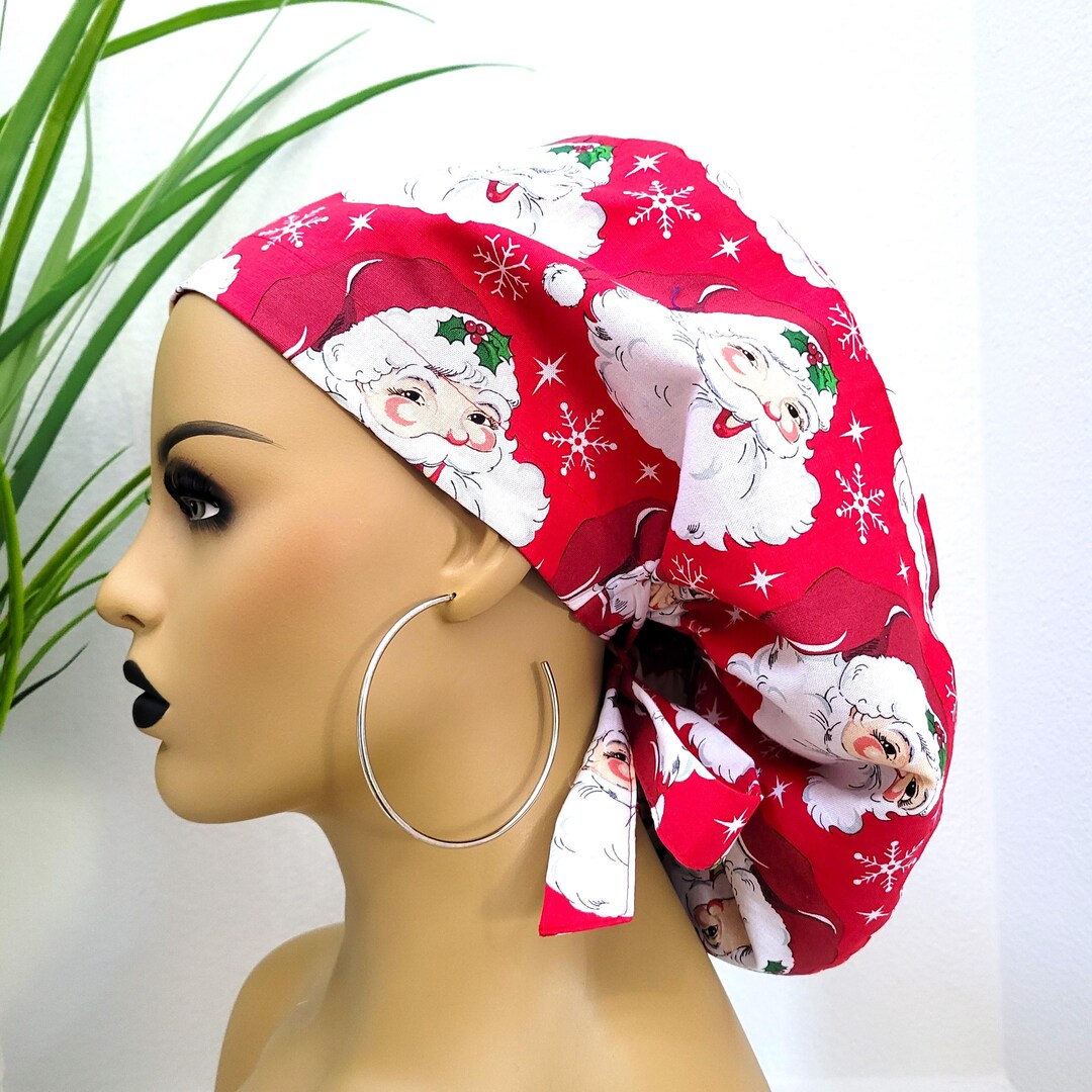 Santa Print Satin Lined Scrub Hat: Holiday Ponytail Surgical Cap - Etsy