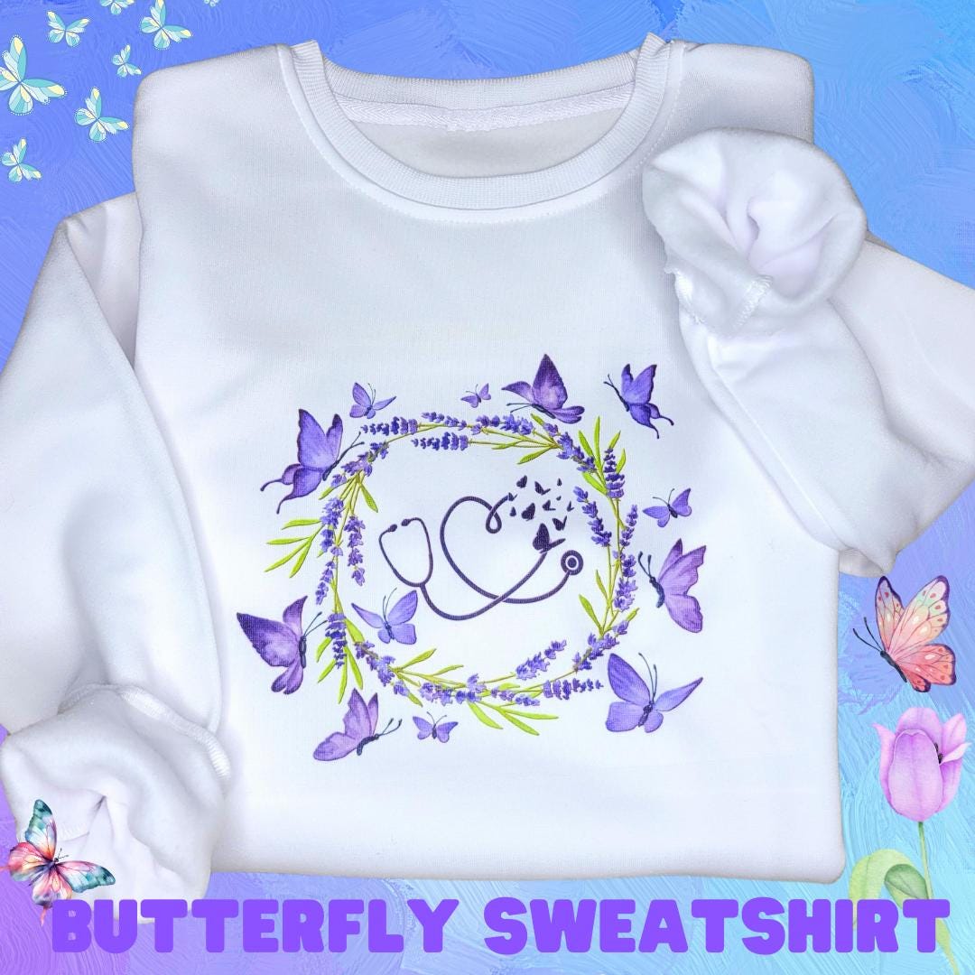 Butterfly Stethoscope Sweatshirt, Nurse Gift, Purple Wreath - Etsy
