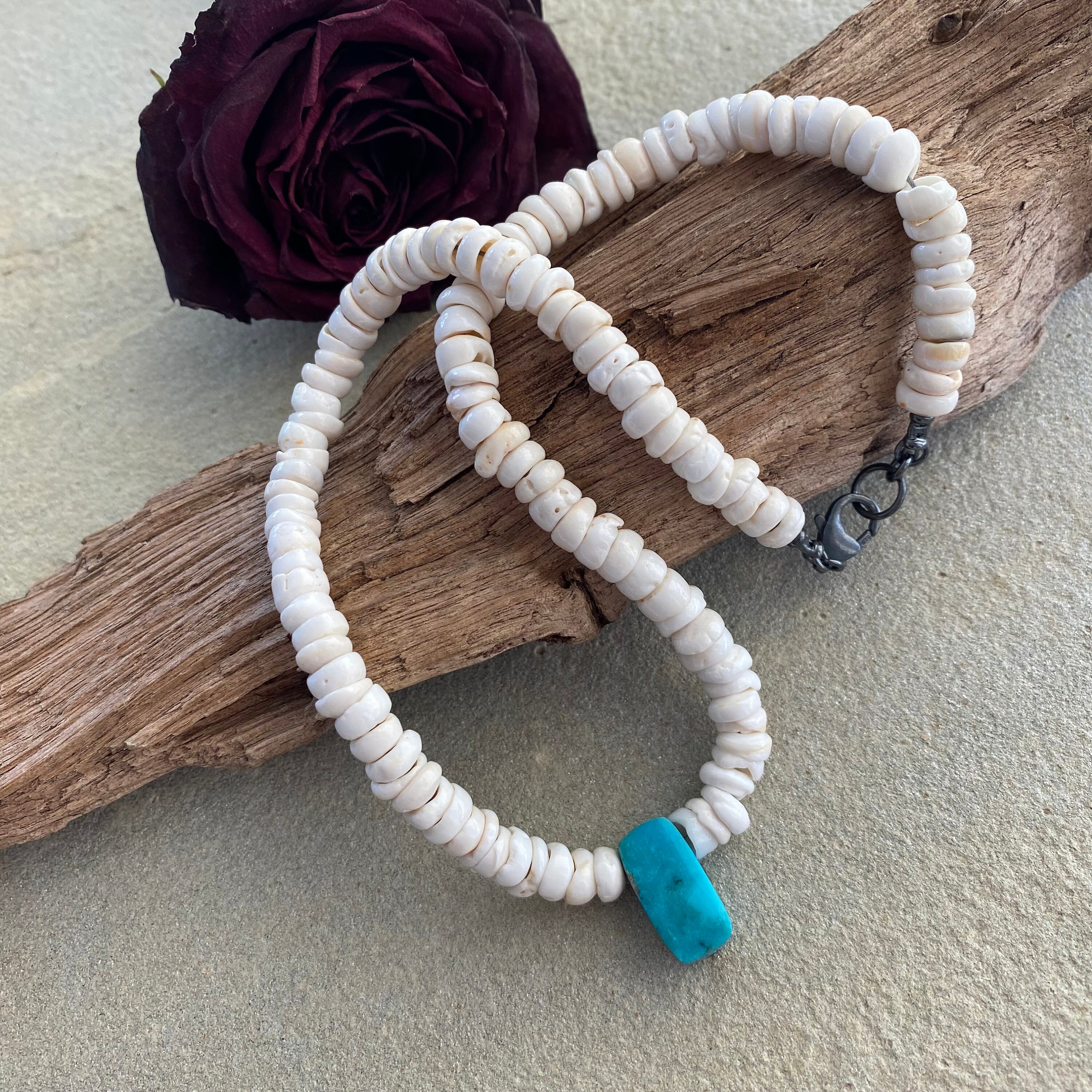 Natural Puka Shell Necklace With Sleeping Beauty Pendant-handmade ...