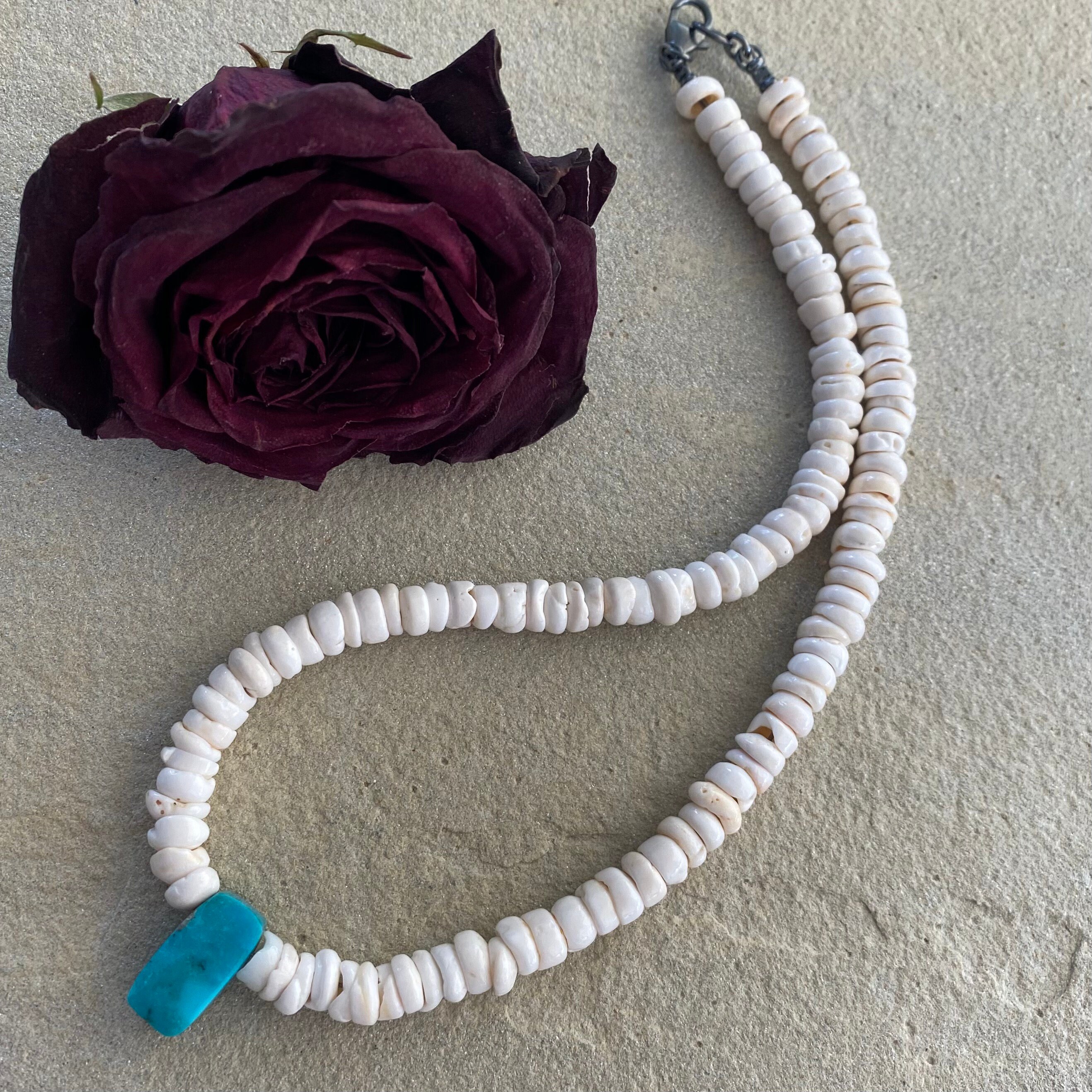 Natural Puka Shell Necklace With Sleeping Beauty Pendant-handmade ...
