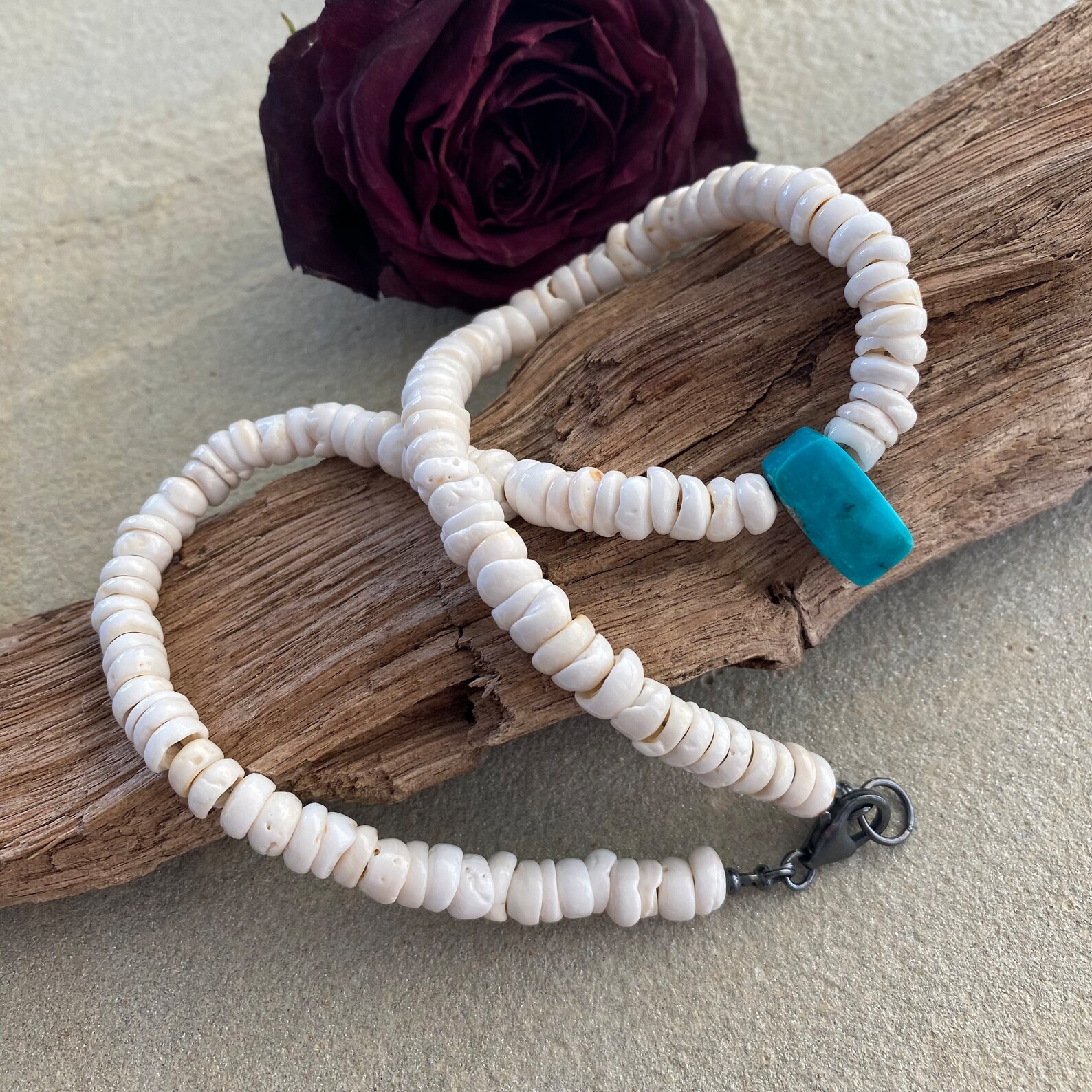 Natural Puka Shell Necklace With Sleeping Beauty Pendant-handmade ...