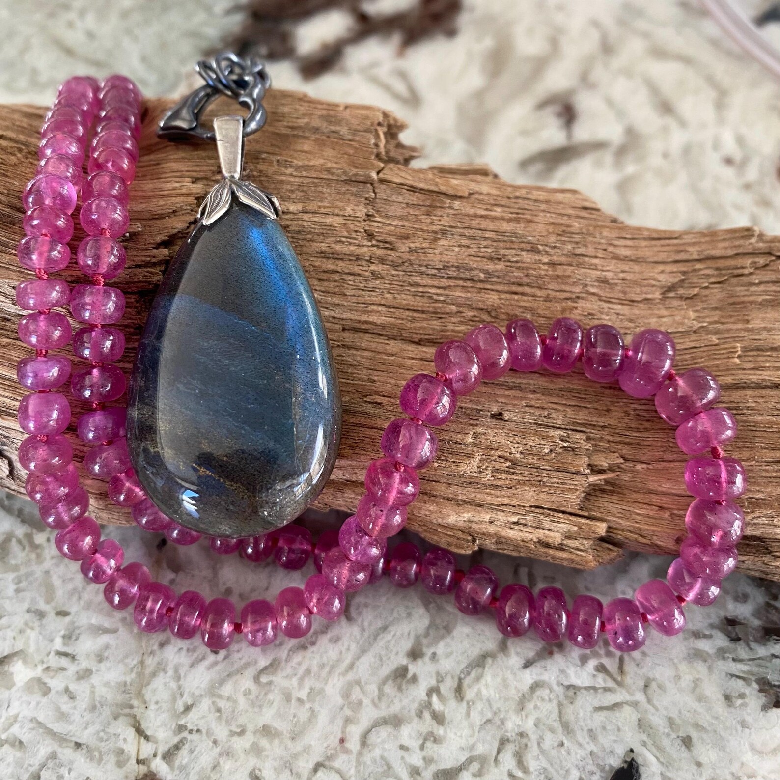 Pink Sapphire Rondelles-silk Knotted-genuine Ruby/sapphire-925 Oxidized ...