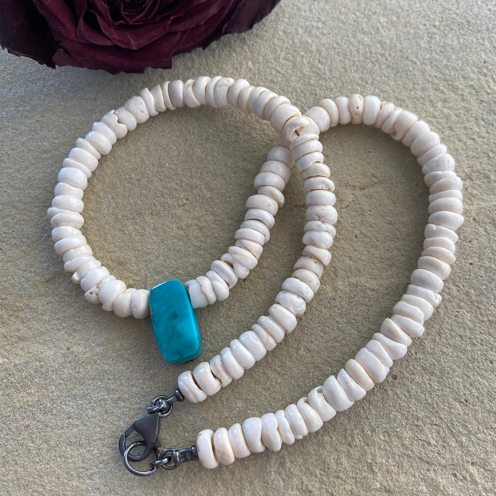 Natural Puka Shell Necklace With Sleeping Beauty Pendant-handmade ...