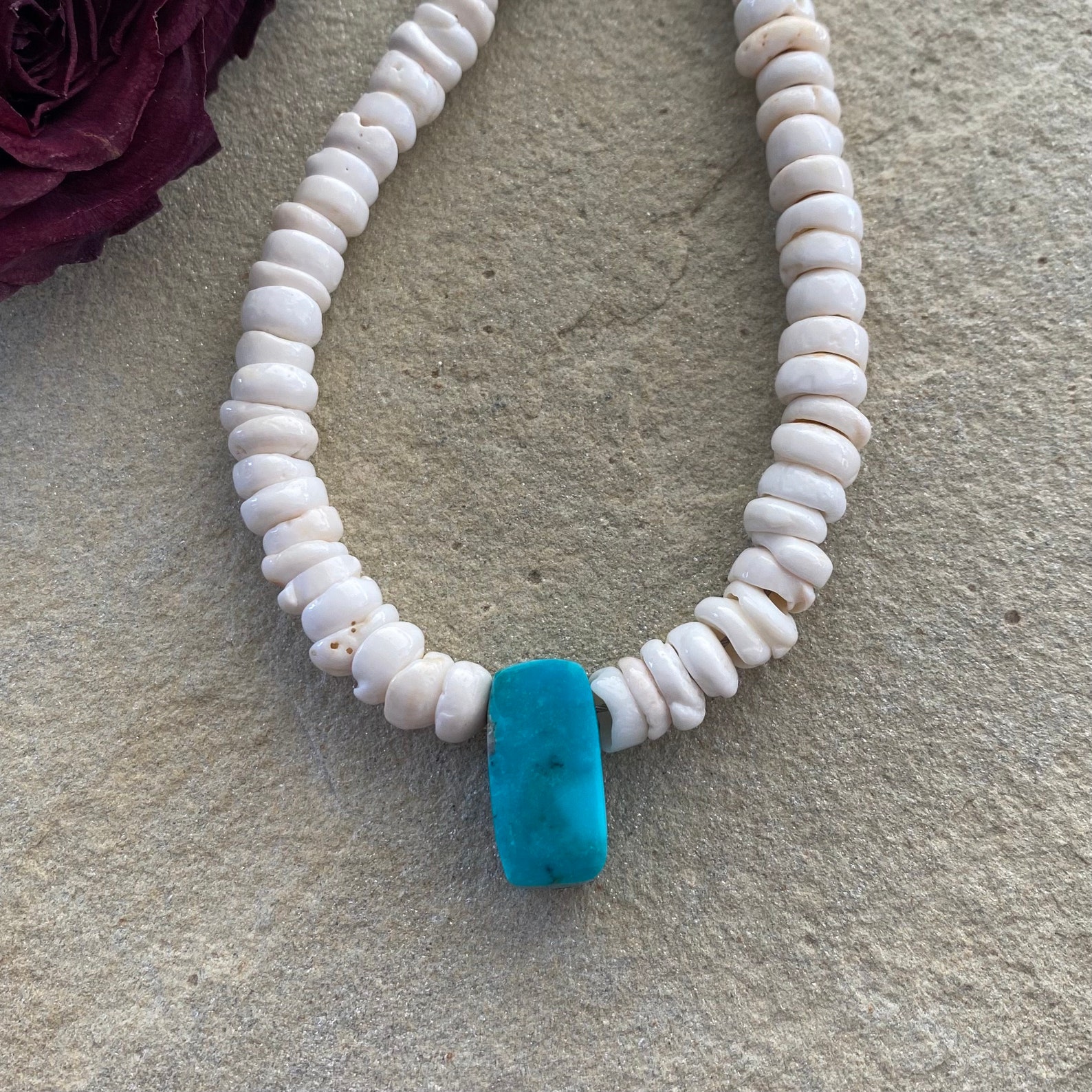 Natural Puka Shell Necklace With Sleeping Beauty Pendant-handmade ...