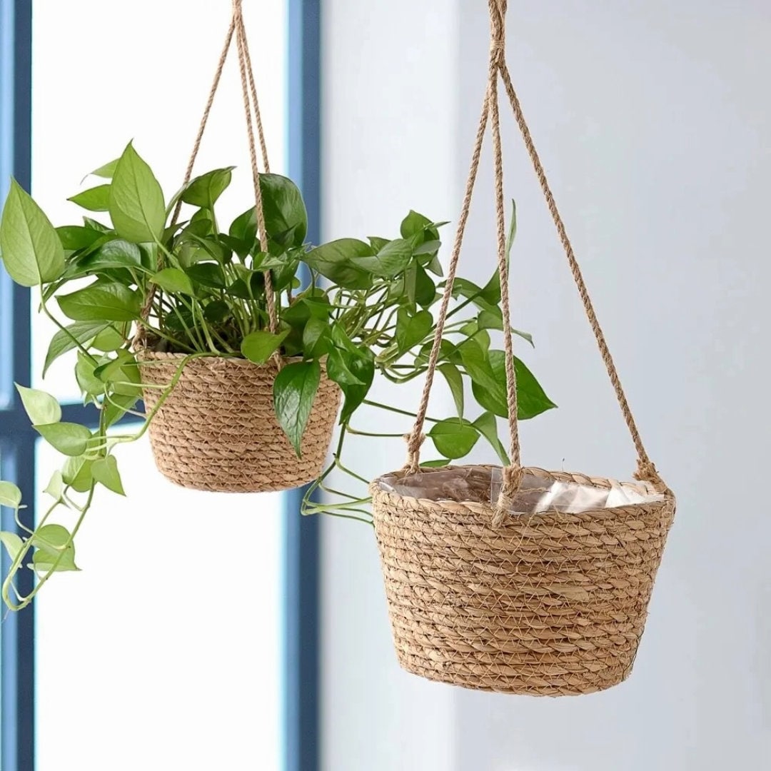 Natural Hanging Woven Plant Baskets Hanging Baskets Patio - Etsy