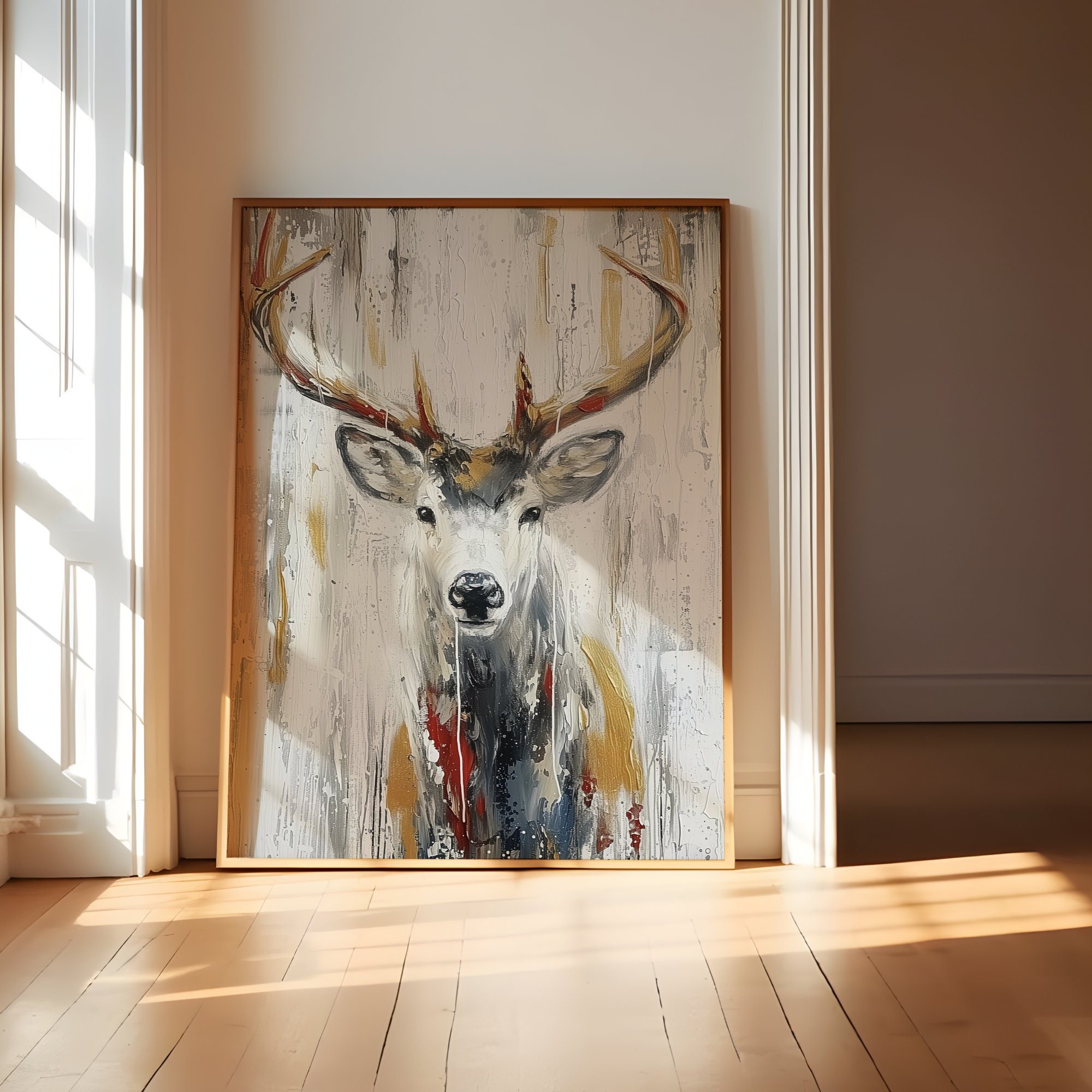 Large Deer Wall Art: Abstract Deer Painting, Modern Canvas Decor ...