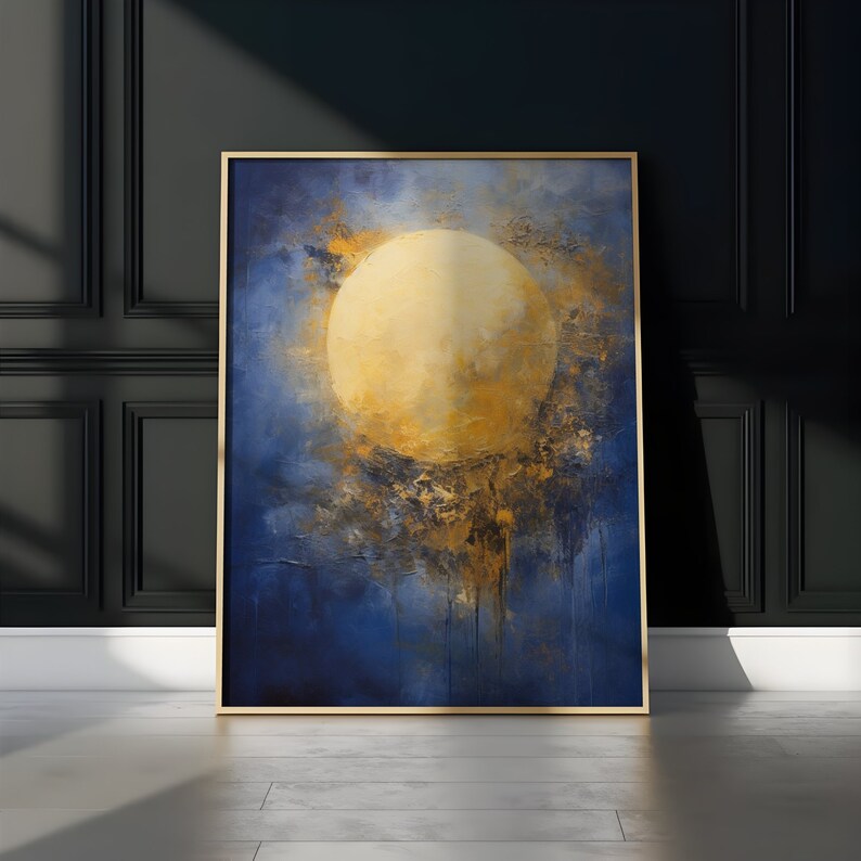 Impressionist Moonlight: Abstract Lunar Elegance, Modern Moon Art, Blue ...