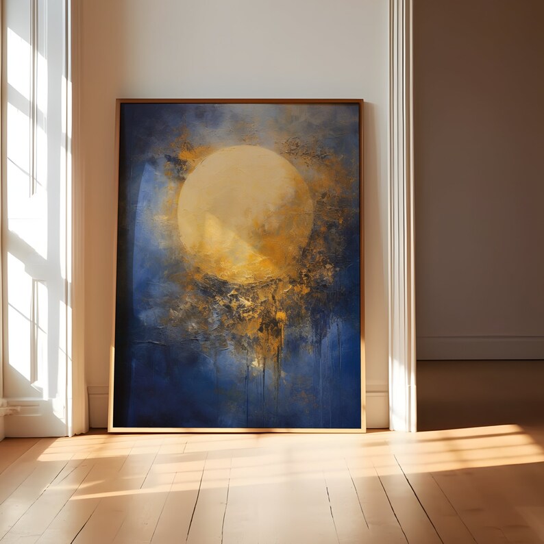 Impressionist Moonlight: Abstract Lunar Elegance, Modern Moon Art, Blue ...