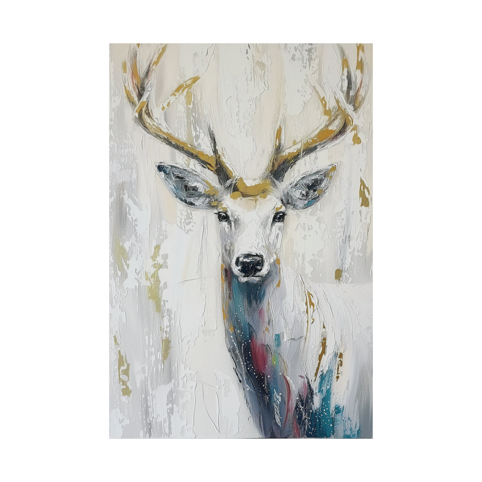 Large Deer Wall Art: Abstract Deer Painting, Modern Canvas Decor ...
