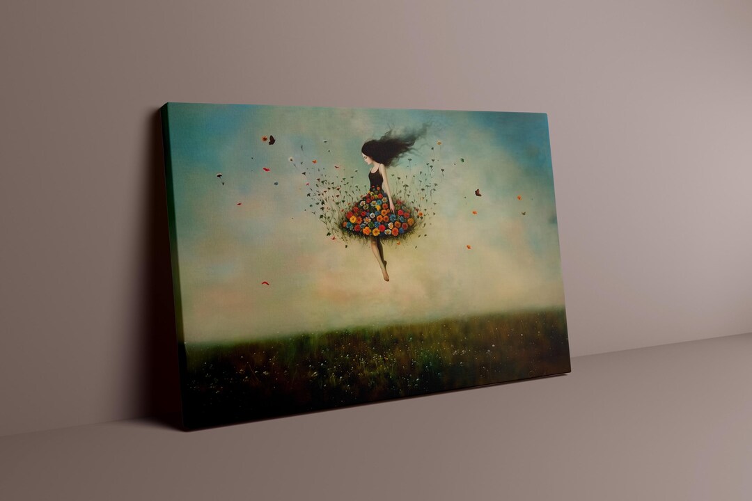 Levitated Woman in Flower Vortex Wall Art, Dreamy Surreal Canvas Print ...