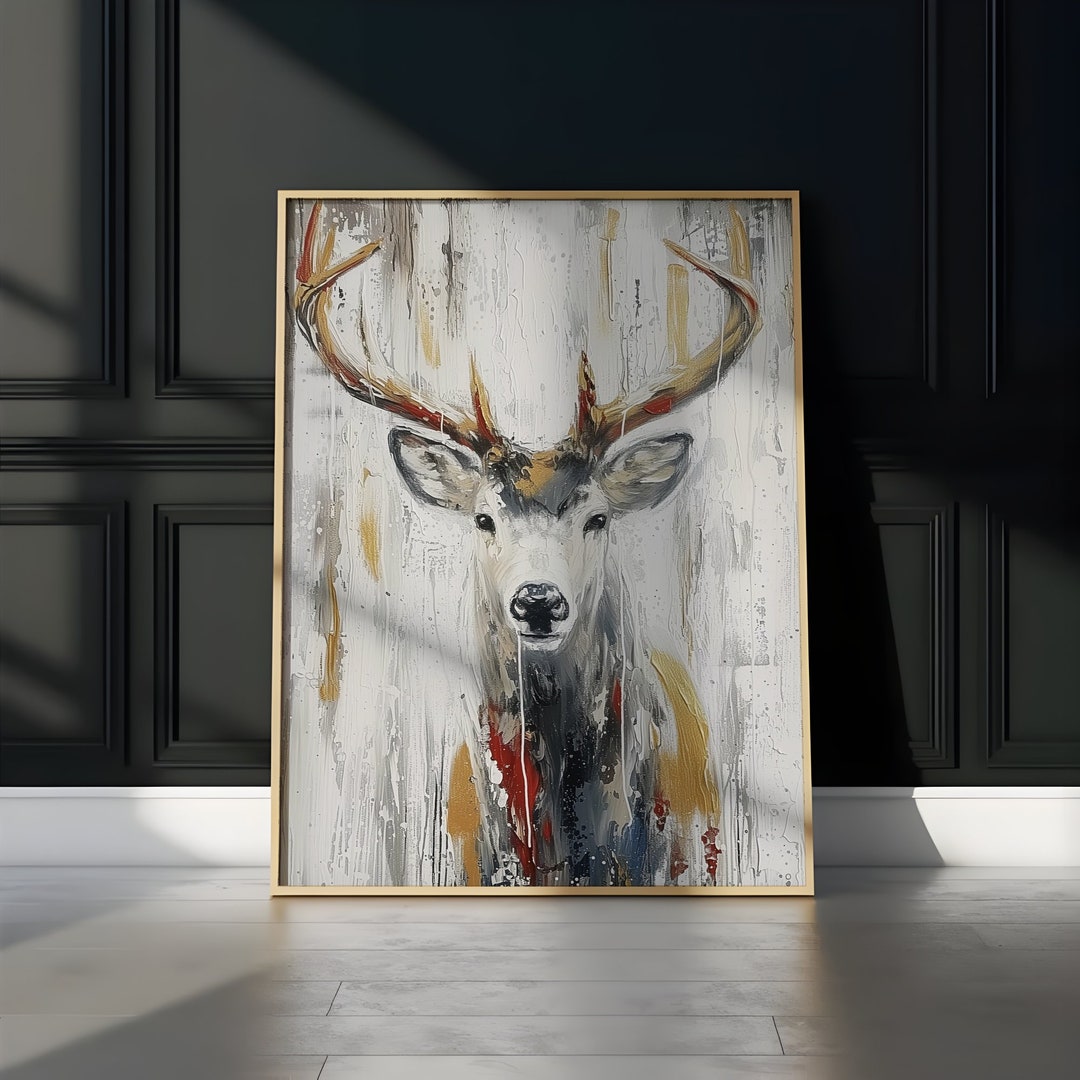 Large Deer Wall Art: Abstract Deer Painting, Modern Canvas Decor ...