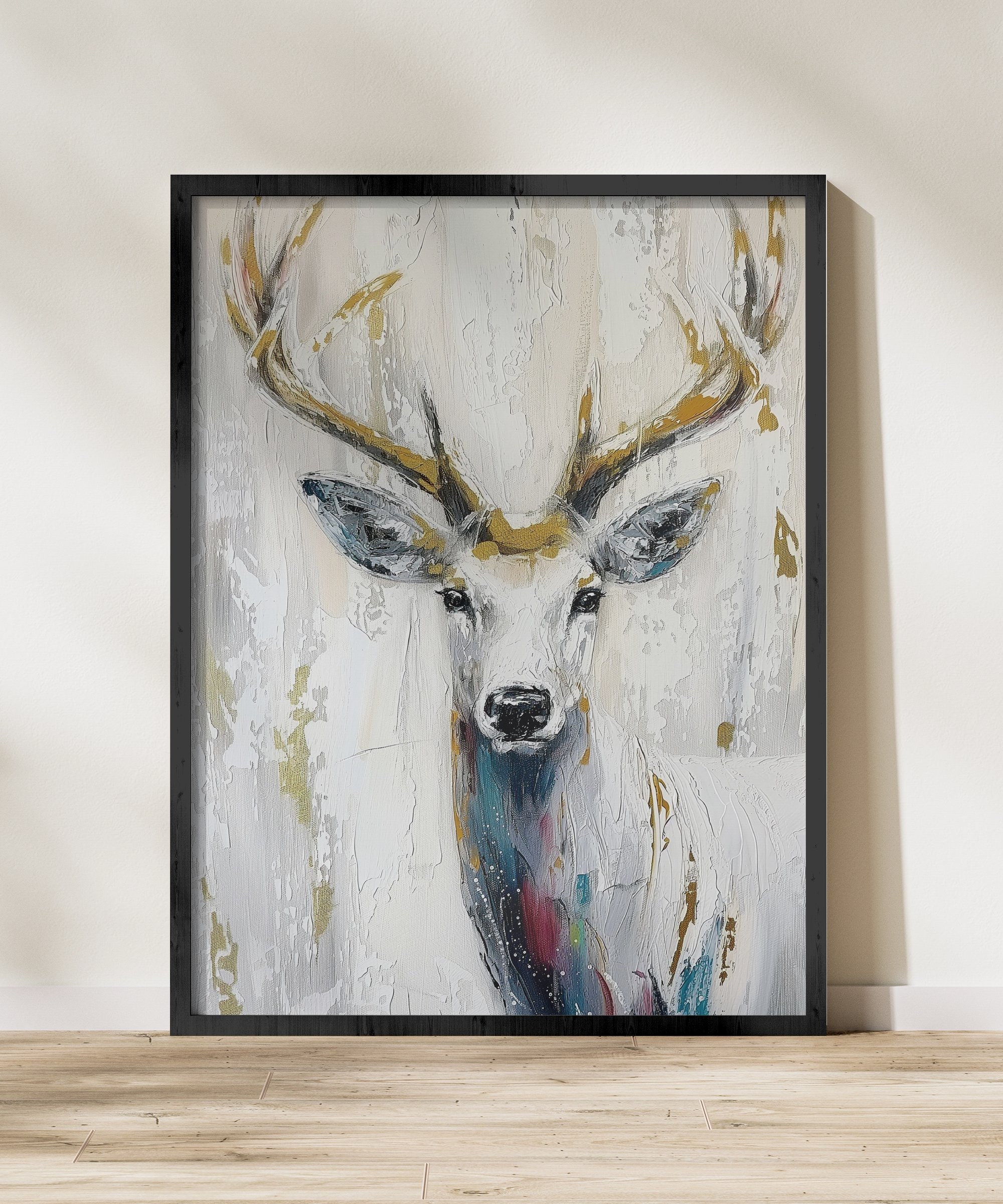 Large Deer Wall Art: Abstract Deer Painting, Modern Canvas Decor ...