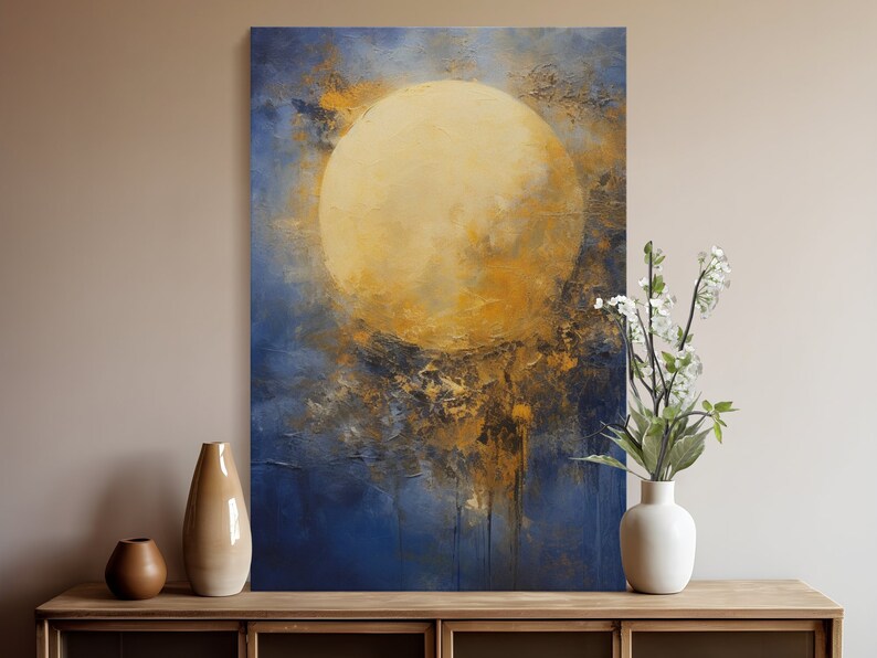 Impressionist Moonlight: Abstract Lunar Elegance, Modern Moon Art, Blue ...