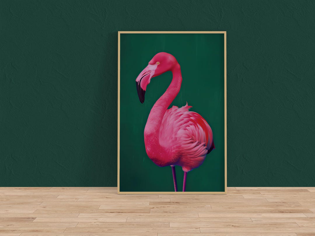 Bright Hot Pink Flamingo Wall Art: Neon Pink Poster, Emerald Green ...