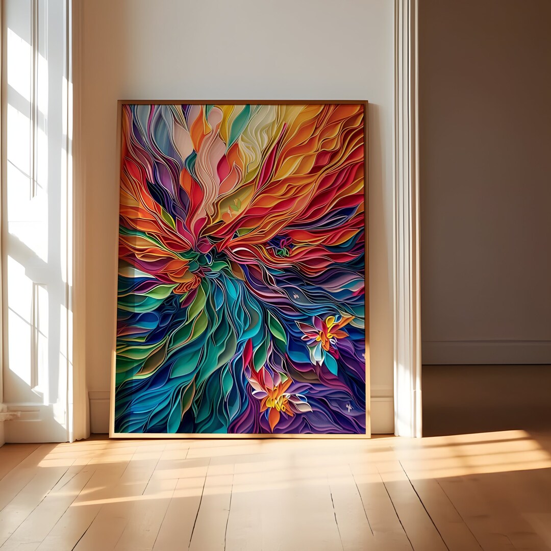 Large Vivid Colorful Canvas Print, Glass Art and Paper Quilling in ...