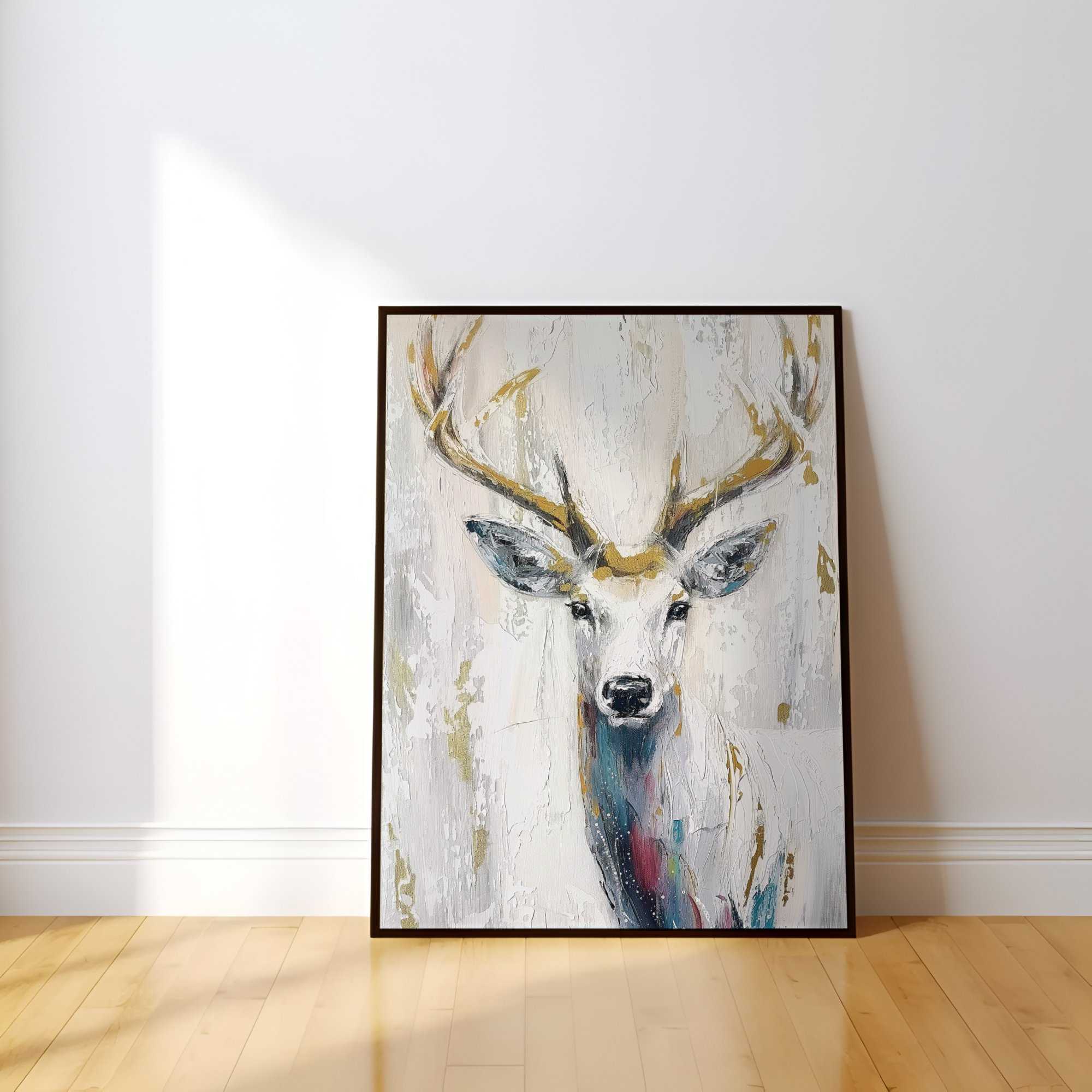 Large Deer Wall Art: Abstract Deer Painting, Modern Canvas Decor ...