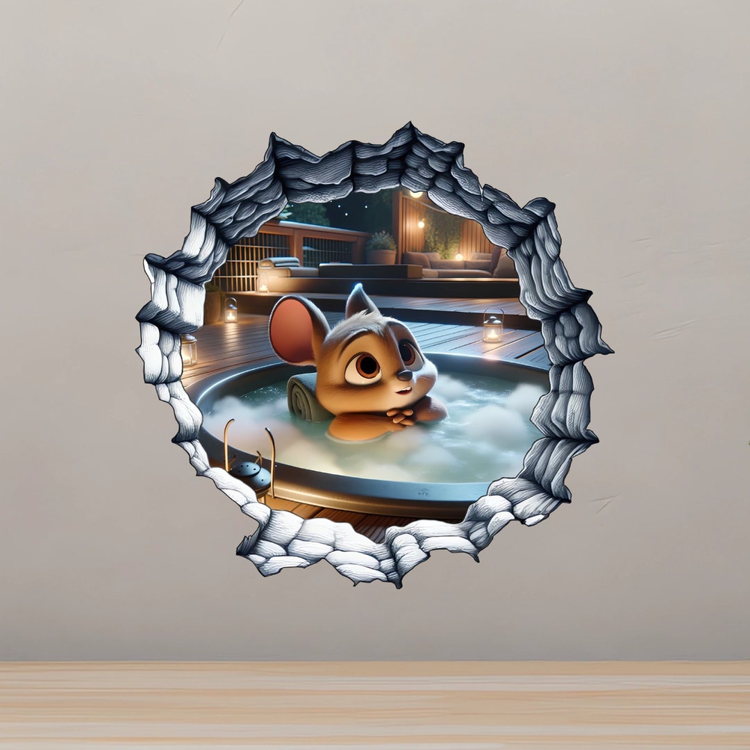 Cute Mouse Hole Decal, Mouse Sticker, Mouse in Hot Tub, Decal for ...