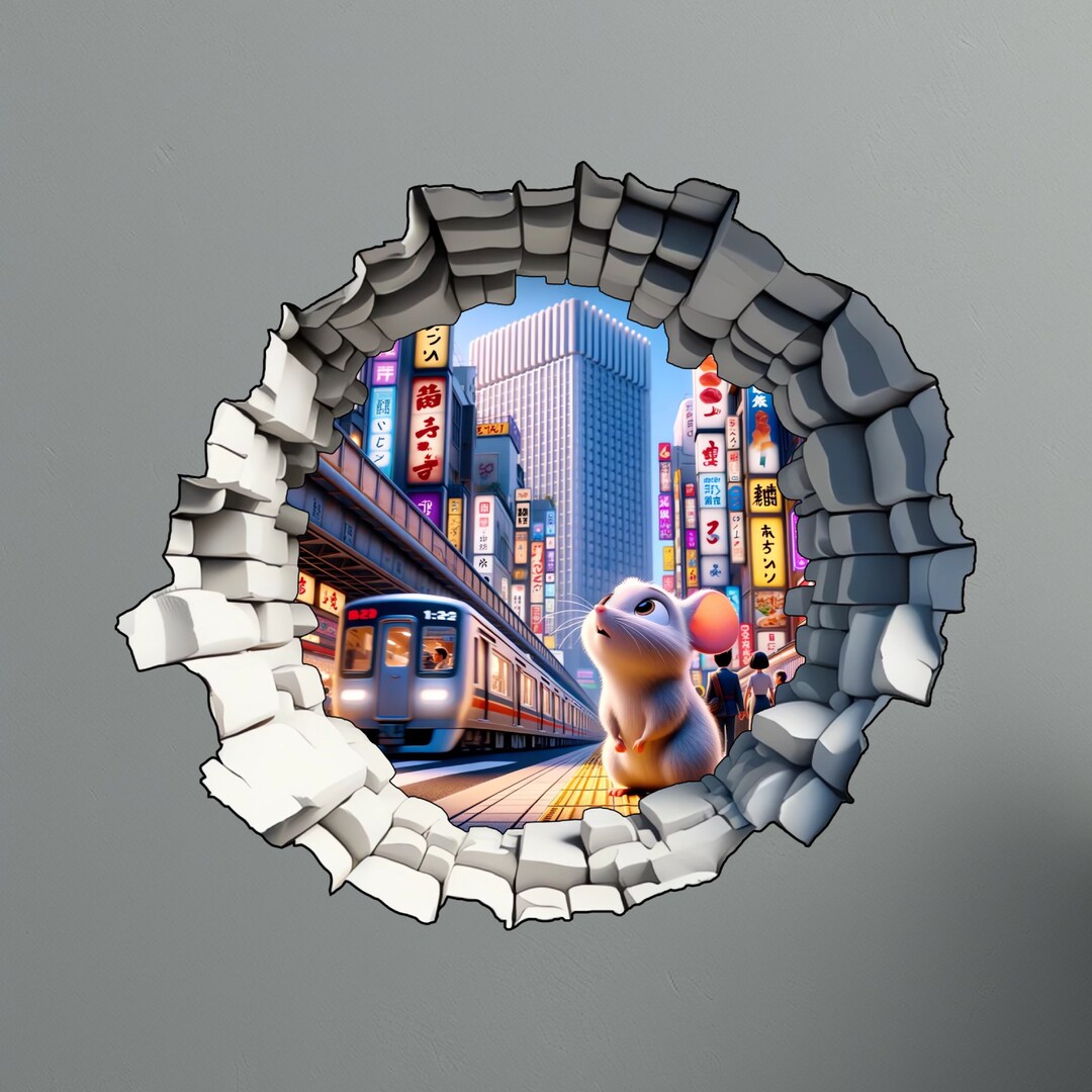 Mouse Hole Decal, Cute Mouse in Japan Sticker, Japanese Stickers for ...