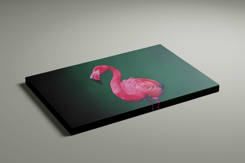 Arte mural de flamenco rosa brillante: colores neón con fondo verde ...