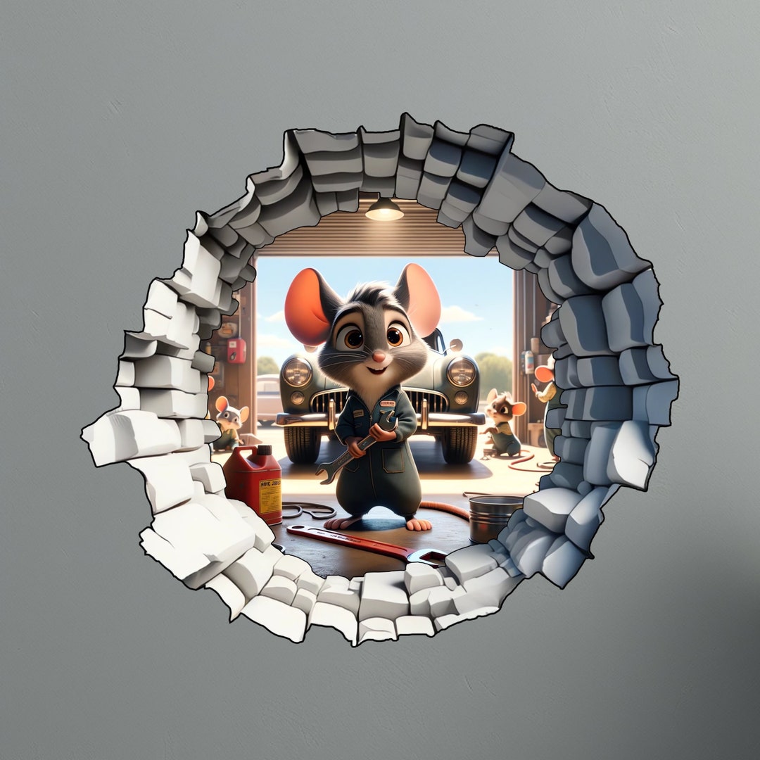 Mouse Hole Decal, Cute Mouse Mechanic Vinyl Sticker, Playful Mouse ...