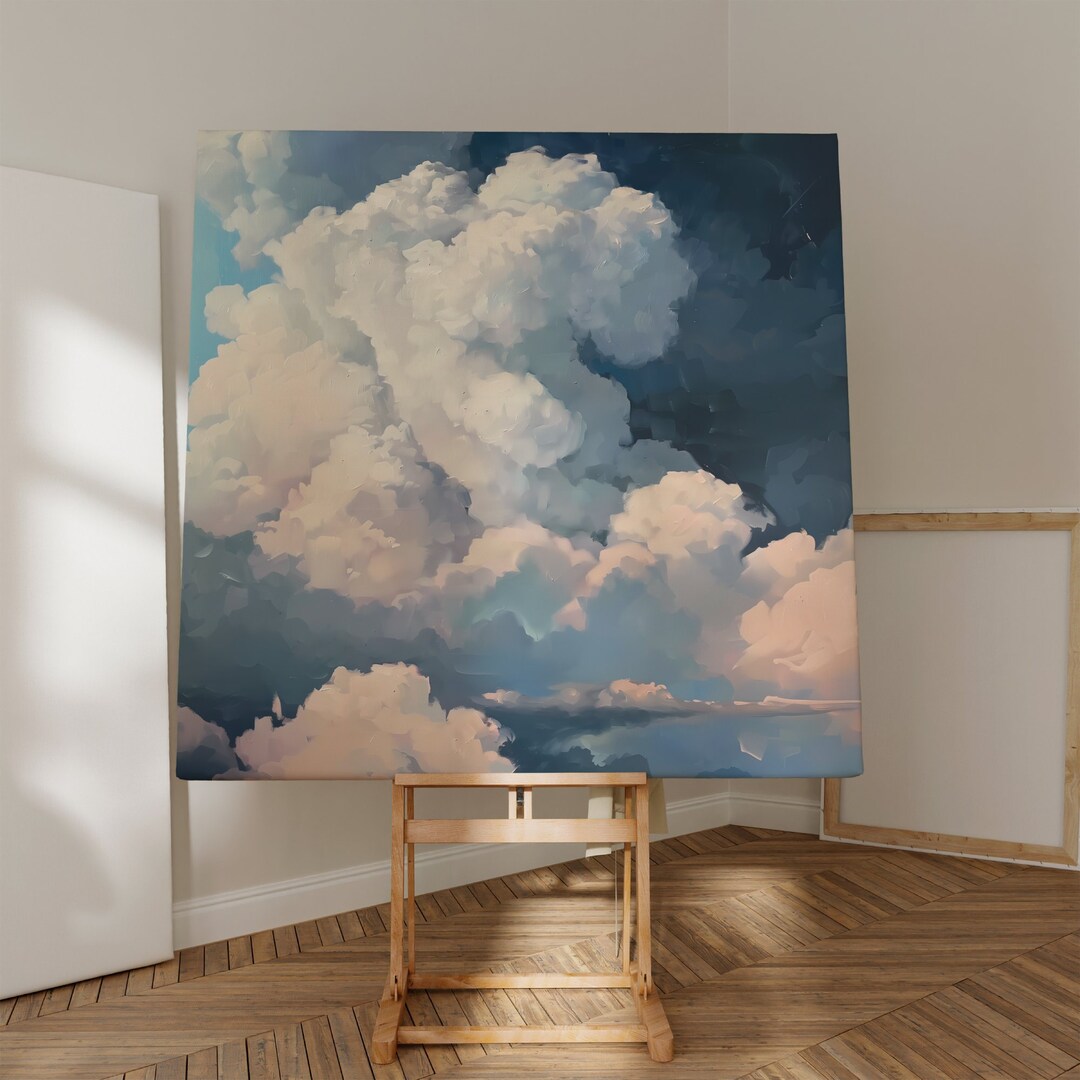 White Cloud Art, Canvas Print of Cloudy Sky and Blue Horizon, Abstract ...