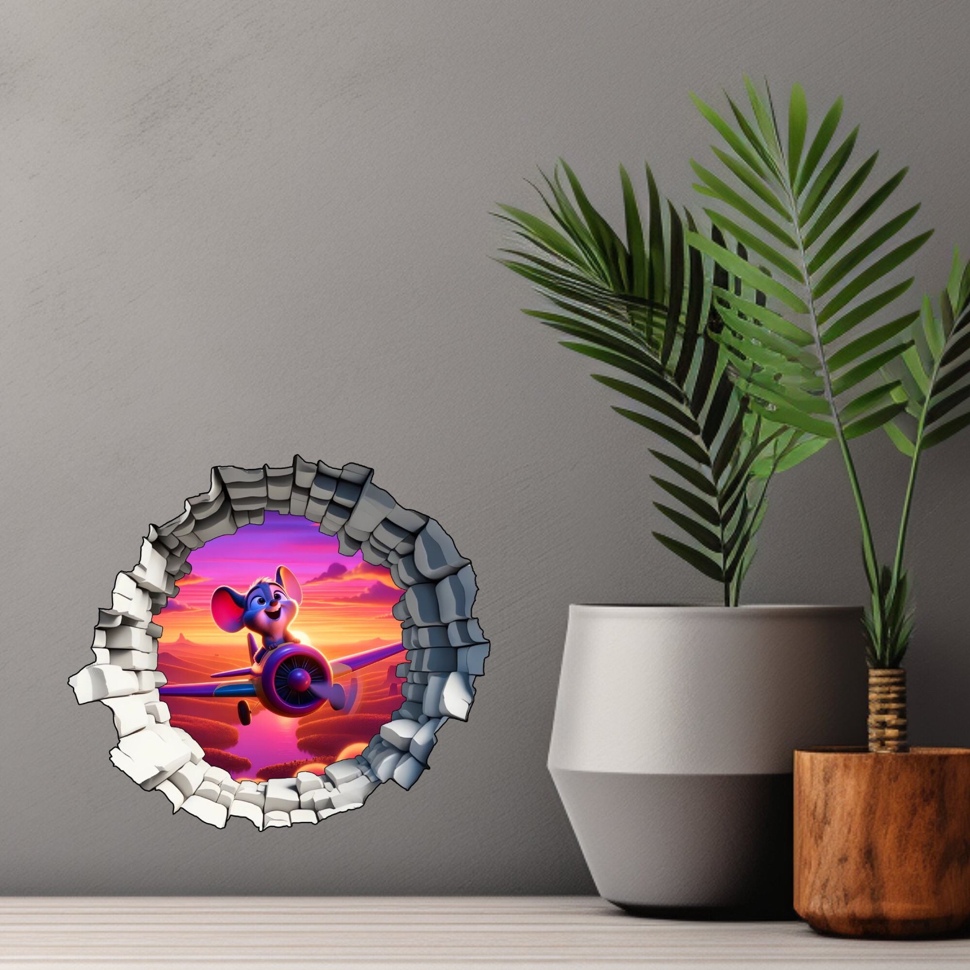 Mouse Hole Decal, Cute Mouse Flying Airplane, Mouse Decal, Custom Vinyl ...