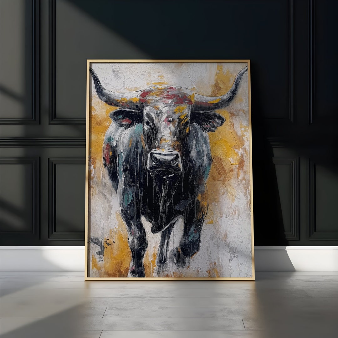 Bull Painting on Canvas: Highland Cow Abstract, Stock Market Bull Art ...