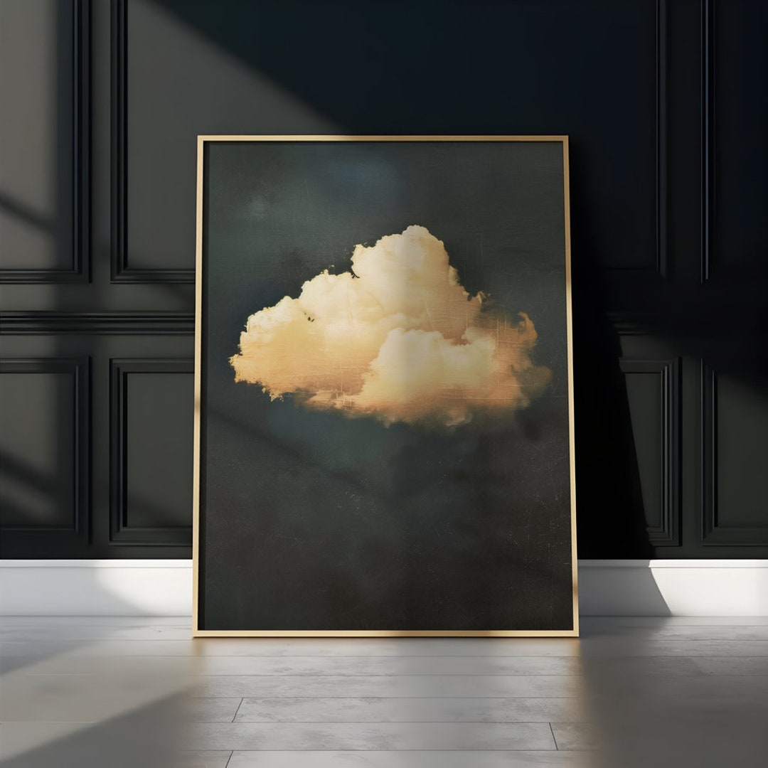 Lonely Cloud Wall Art: Vintage Moody Art, Minimalist Cloud With Space ...
