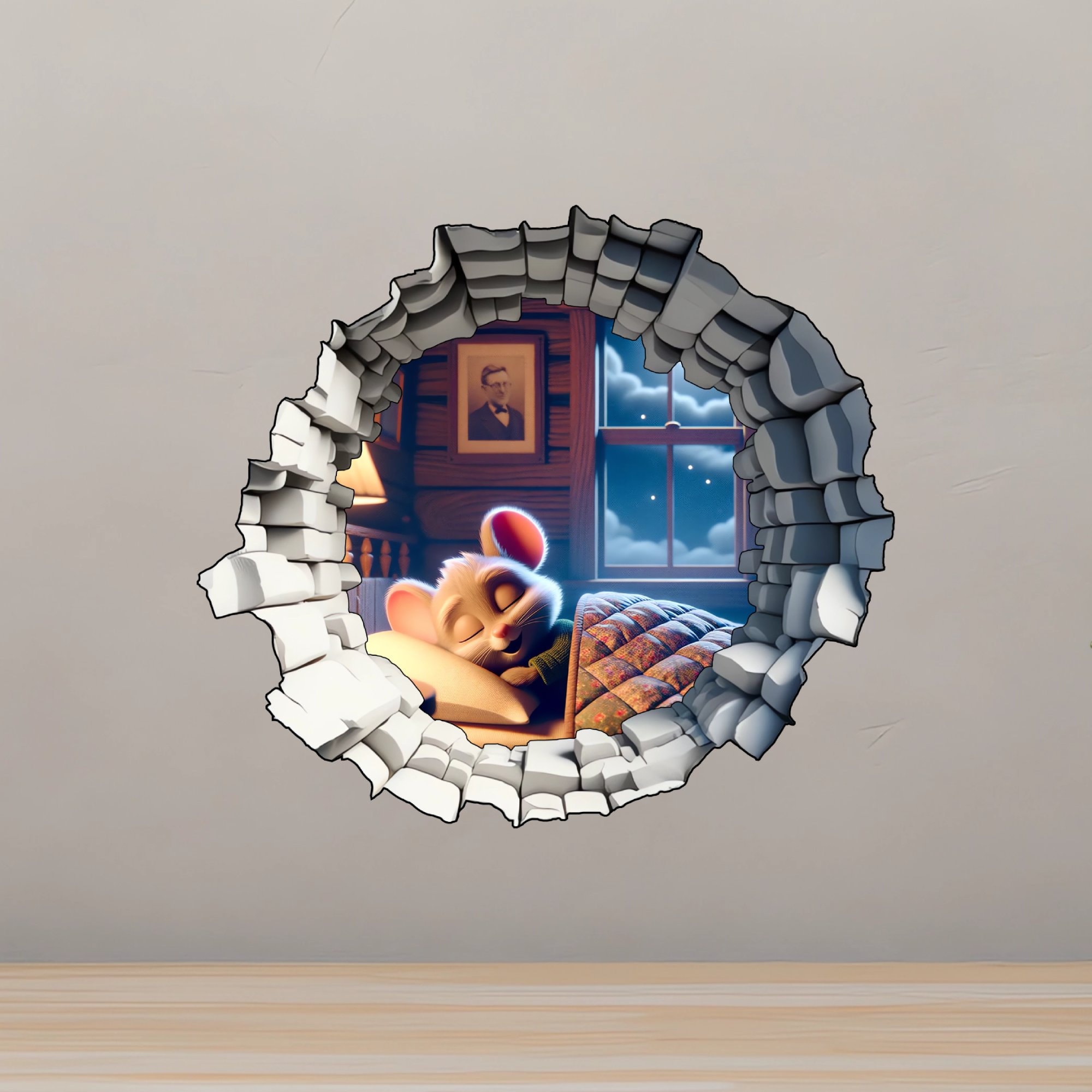 Mouse Hole Decal, Cute Mouse Sleeping Sticker, Mouse Vinyl Decal, Sofa ...