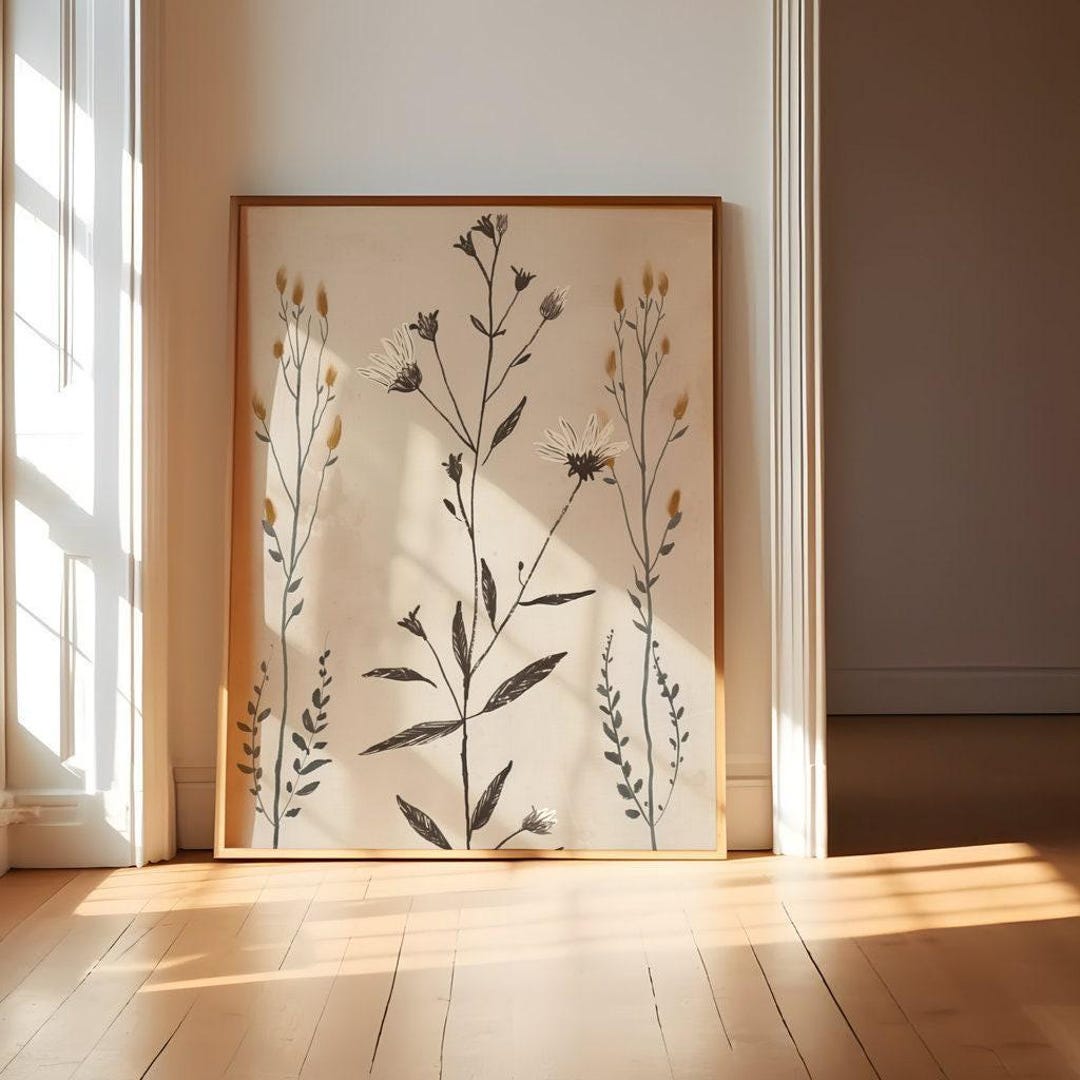 Neutral Wildflower Art, Modern Farmhouse Botanical Print, Guest Room ...