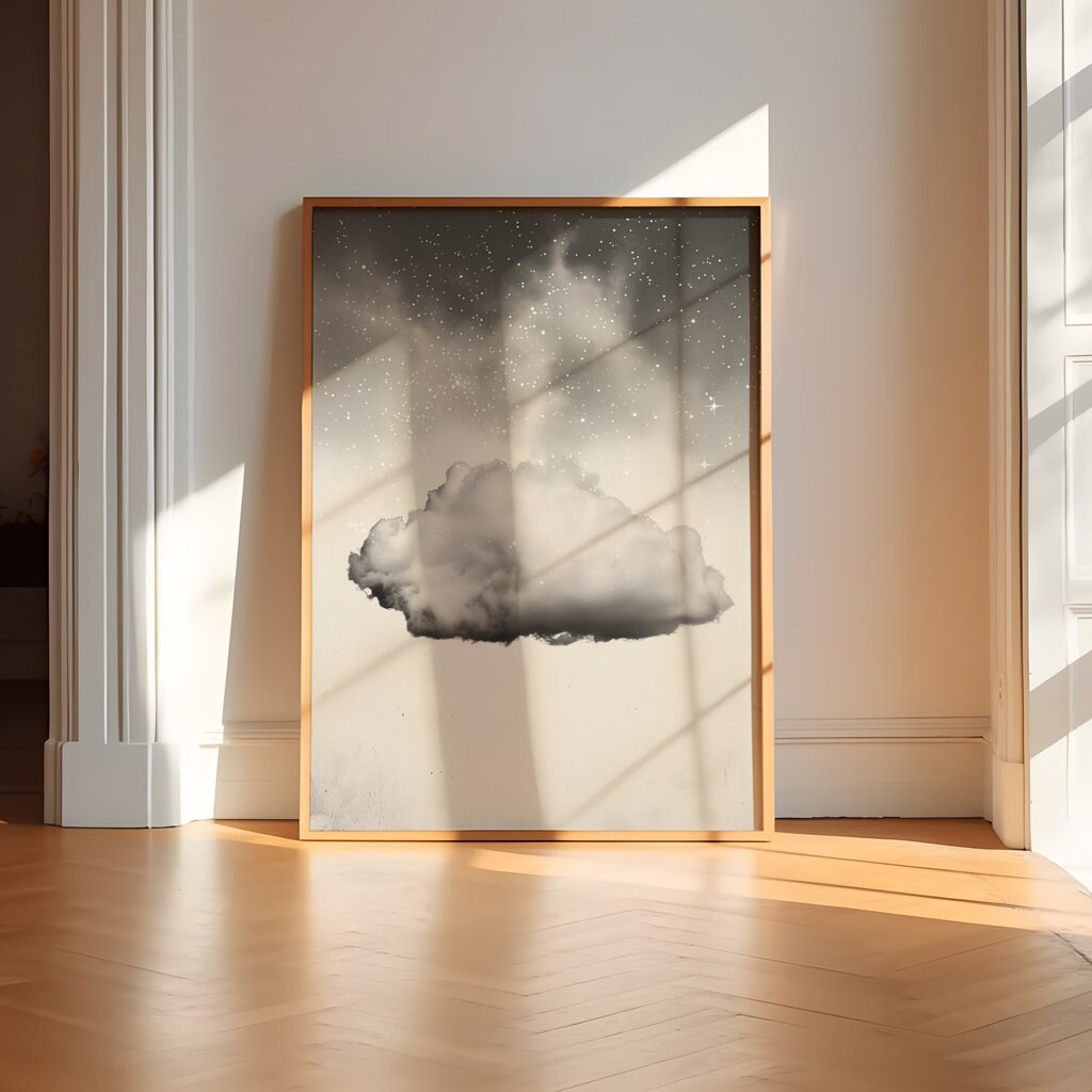 Wood Framed Art, Lonely Cloud, Vintage Moody Minimalist Space Sky ...