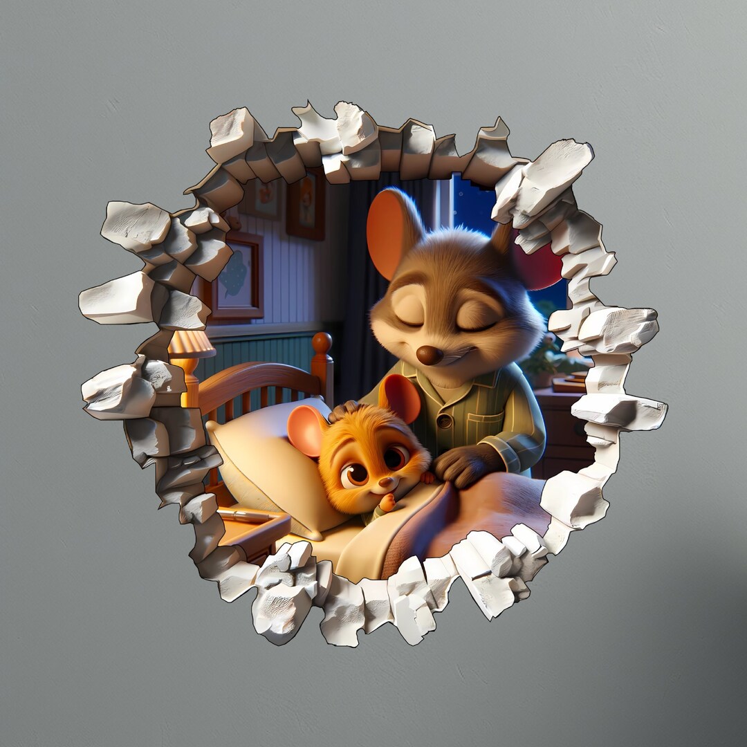 Mouse Hole Decal Bedtime Cuddles Sweet Nighttime Scene Wall Sticker ...