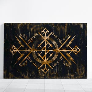 Mystical Symbol Wall Art, Intricate Golden Patterns and Runes Canvas ...