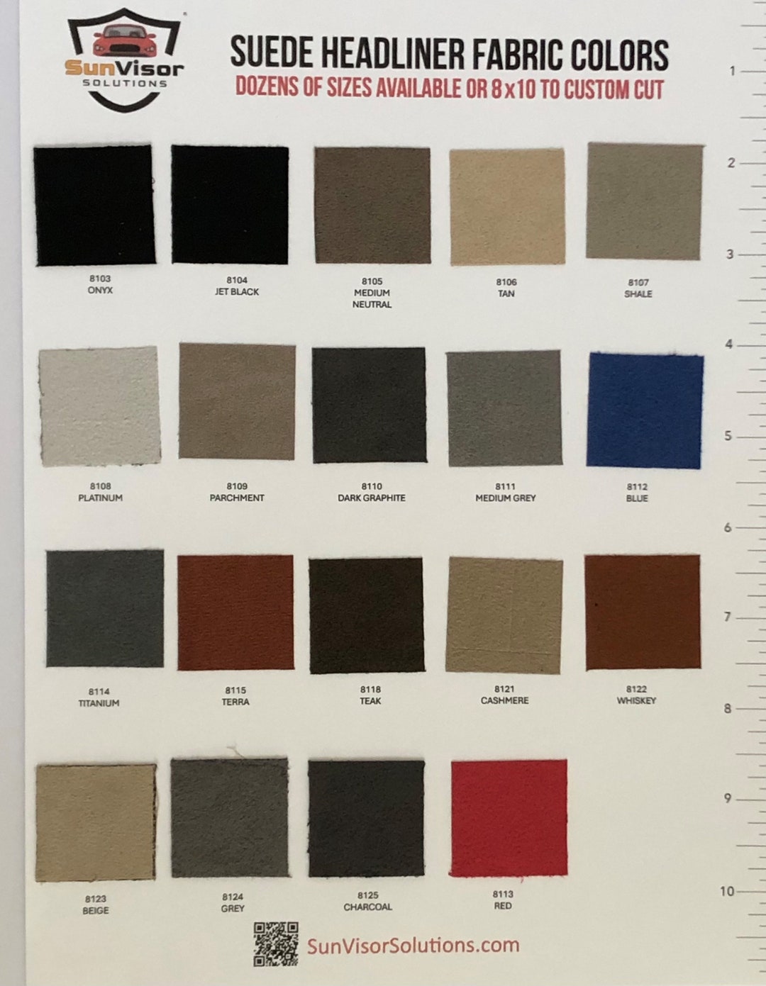 Suede Color Chart for Sun Visor Warning Label Covers - Etsy