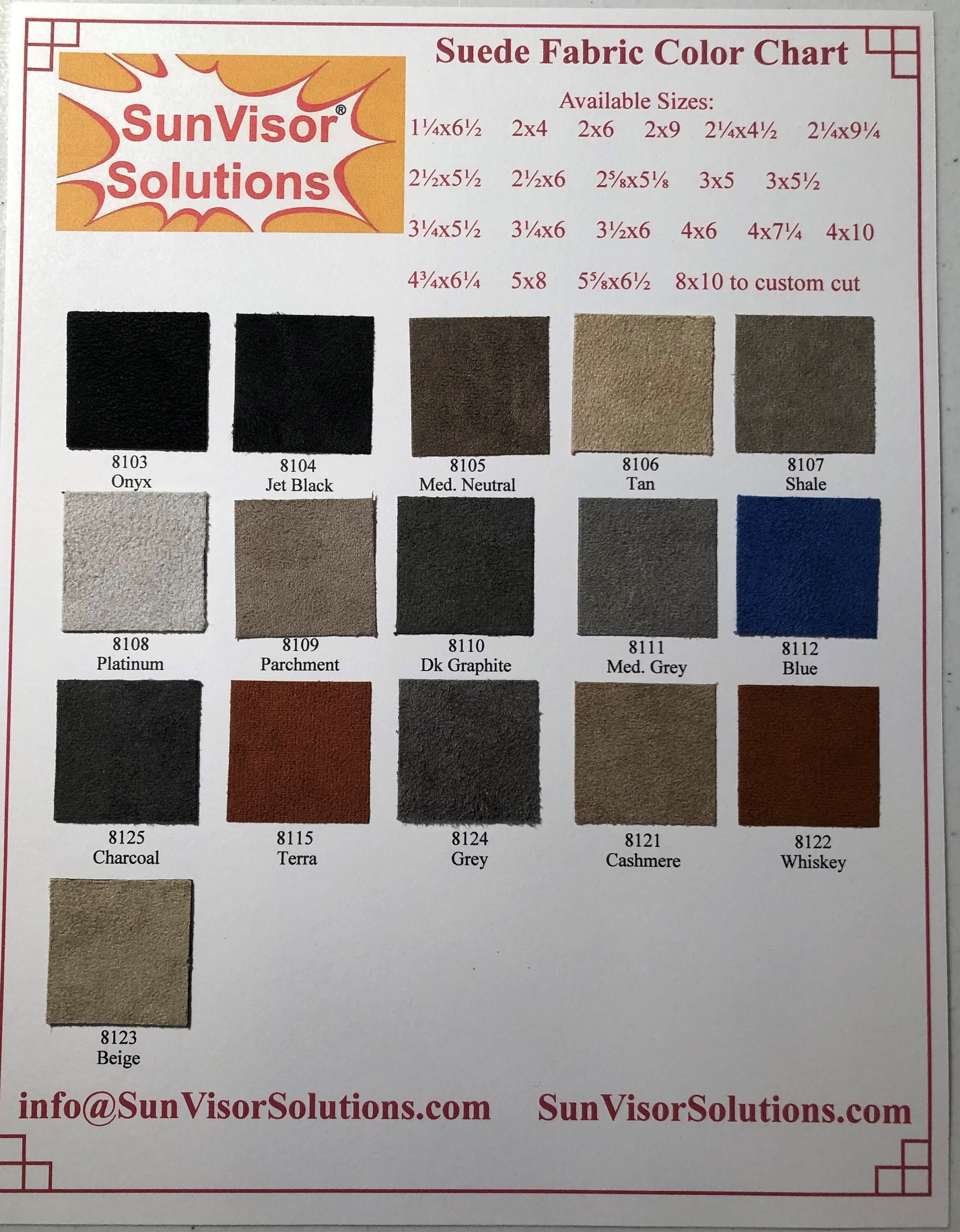 Suede Color Chart for Sun Visor Warning Label Covers - Etsy