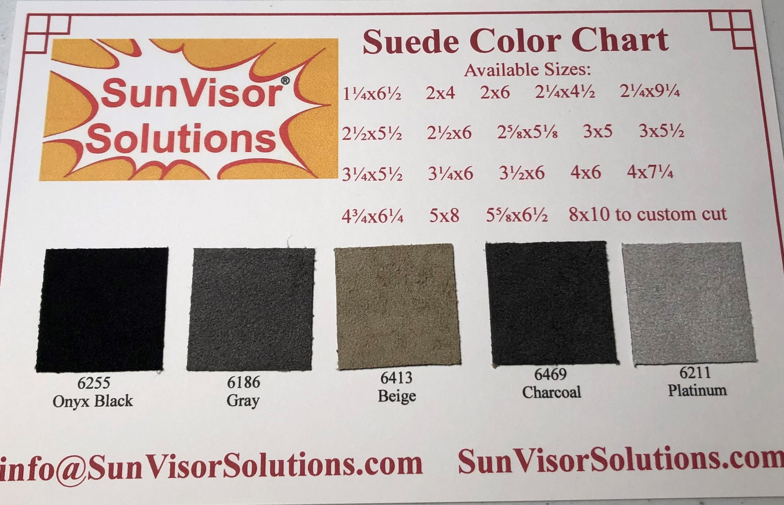 Suede Color Chart for Sun Visor Warning Label Covers - Etsy