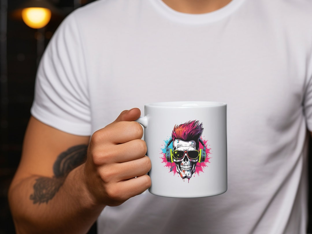 Mug 15ozvintage 1980s Punk Rocker Skull Mug Headphones and Mohawk ...