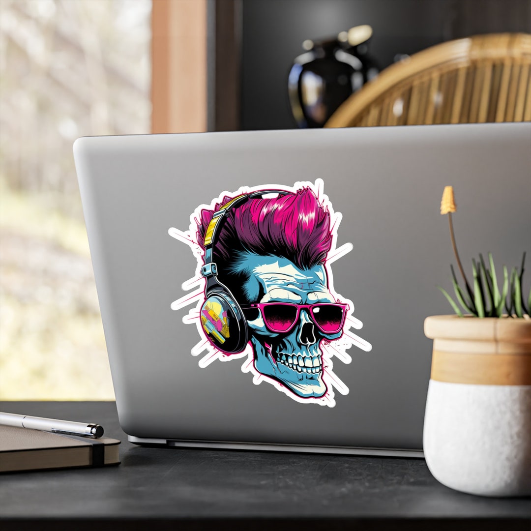 Kiss-cut Vinyl Decals Unique 1980s Punk Rock Sticker: Skull With Mohawk ...