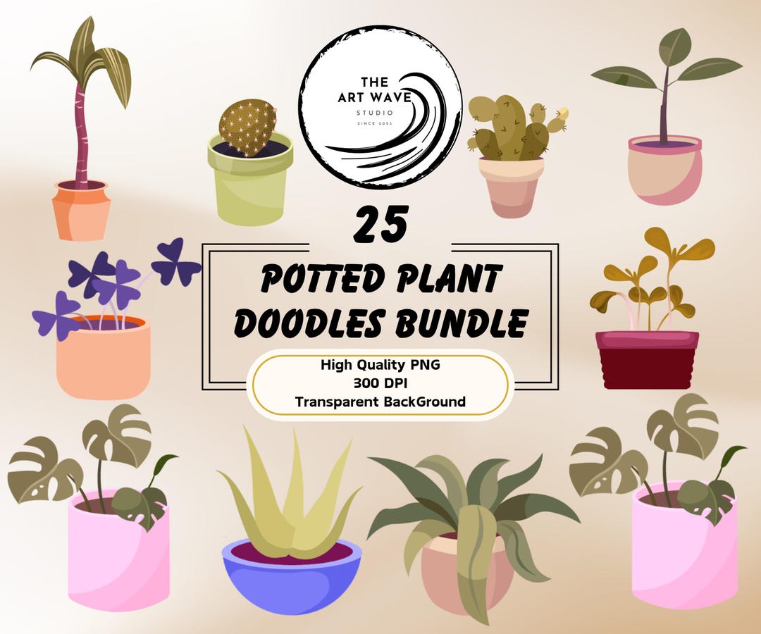 Potted Plant Doodles Bundle, 20+ PNG, Cricut Silhouette Graphics ...