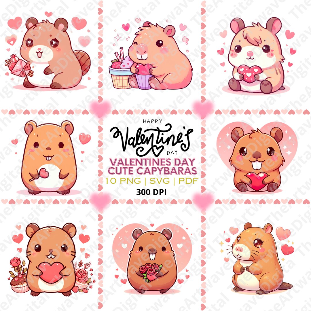 Kawaii Valentine Capybaras Sublimation Bundle, Png, Svg, Pdf, Rgb ...