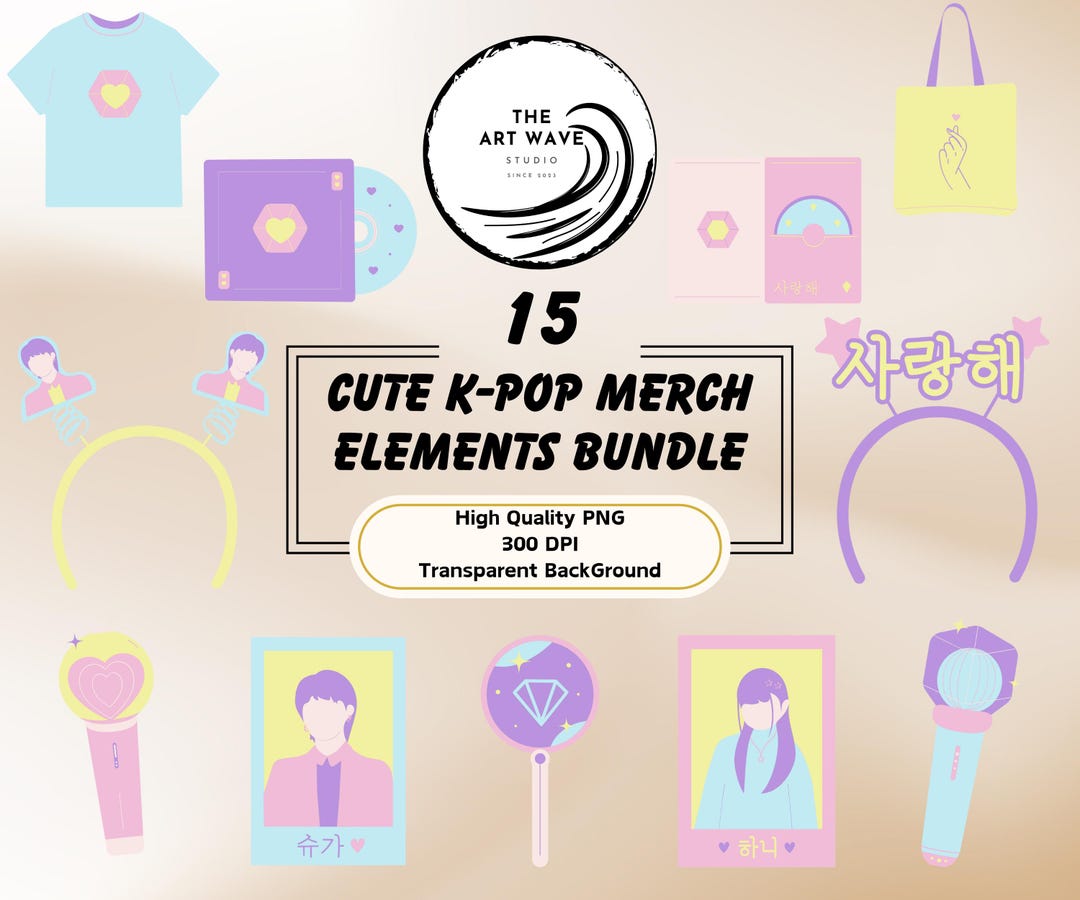 Cute K-pop Merch Elements Bundle, 15 Sublimation PNG, Cricut Silhouette ...