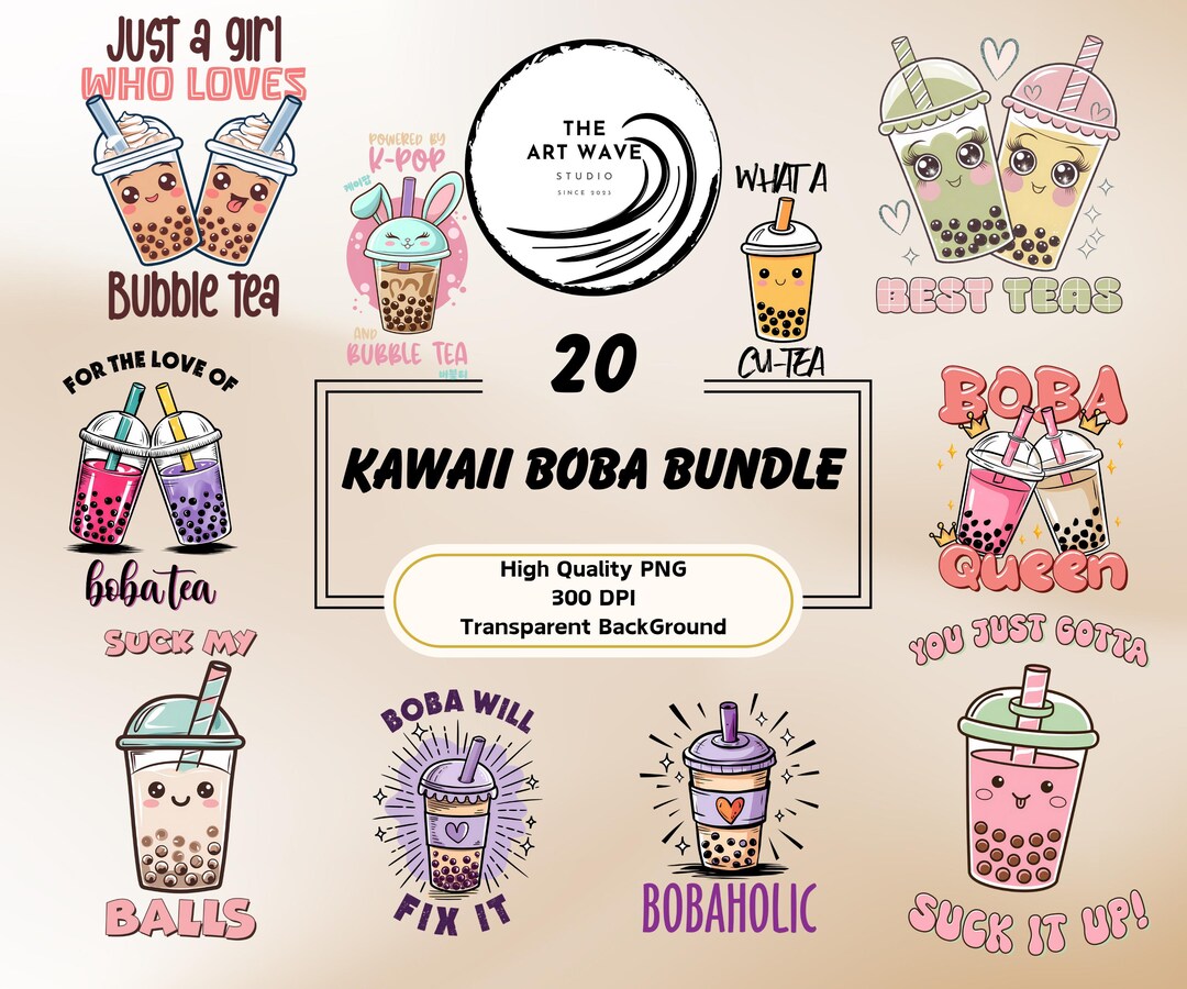 Kawaii Boba Bundle, 20 Clipart PNG, Cricut Silhouette Graphics ...