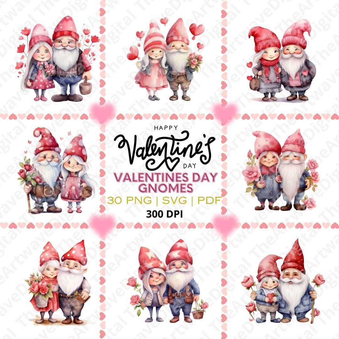 Watercolor Valentines Day Gnomes Clipart Bundle, Png, Svg, Pdf, Rgb ...