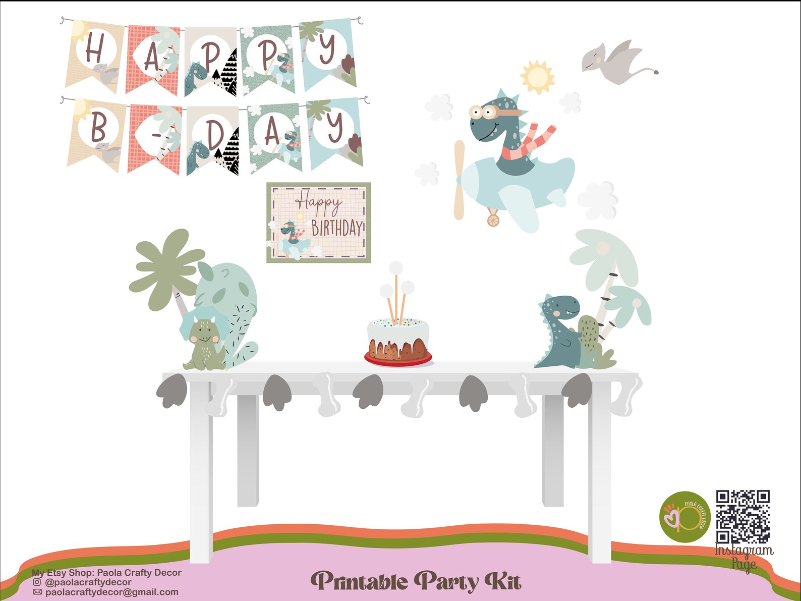 Dino Cute Kit Printable, Party Decoration, Dino Cute Kit Party, Instant ...