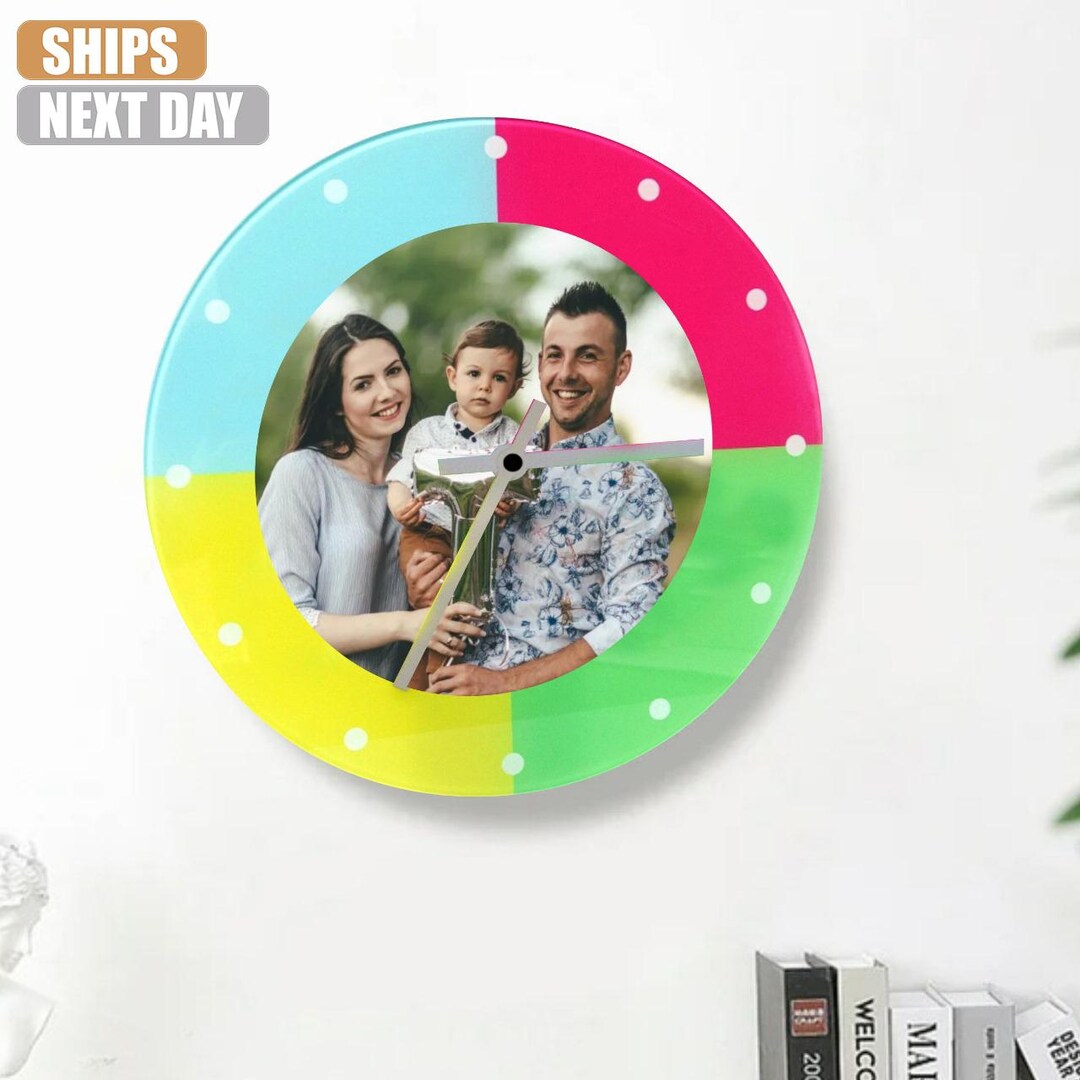 Personalised Family Photo Wall Clock, Customized Printed Glass Clock ...