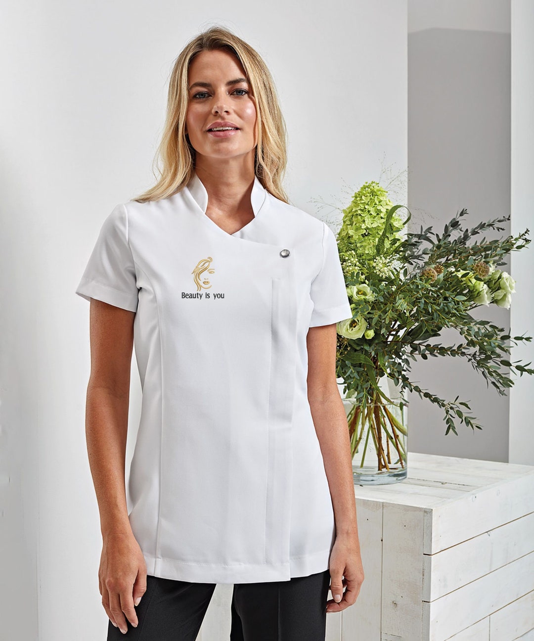 Beauty Tunic for Women, Embroidered Custom Logo Spa Ladies Uniform ...