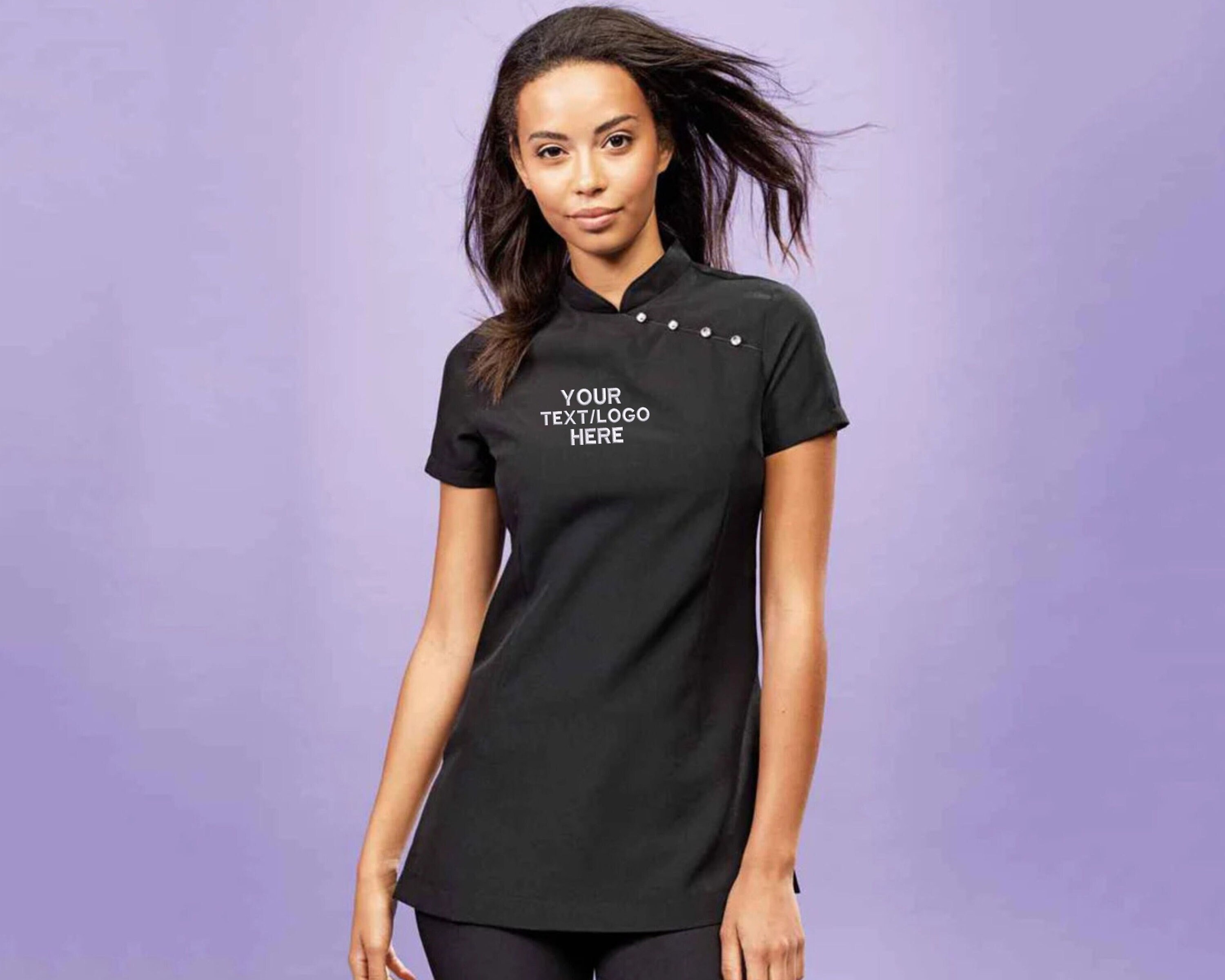 Personalised Beauty Salon Ladies Tunic, Custom Business Logo Printed ...