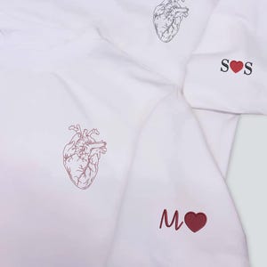 Anatomical Heart Embroidered Tshirt, Personalised Name Initials ...