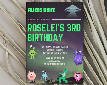 Outer Space Birthday Invitation UFO Alien Birthday - Etsy