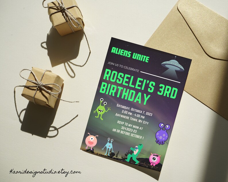 UFO Alien Birthday Invitation, Outer Space Birthday Invitation ...